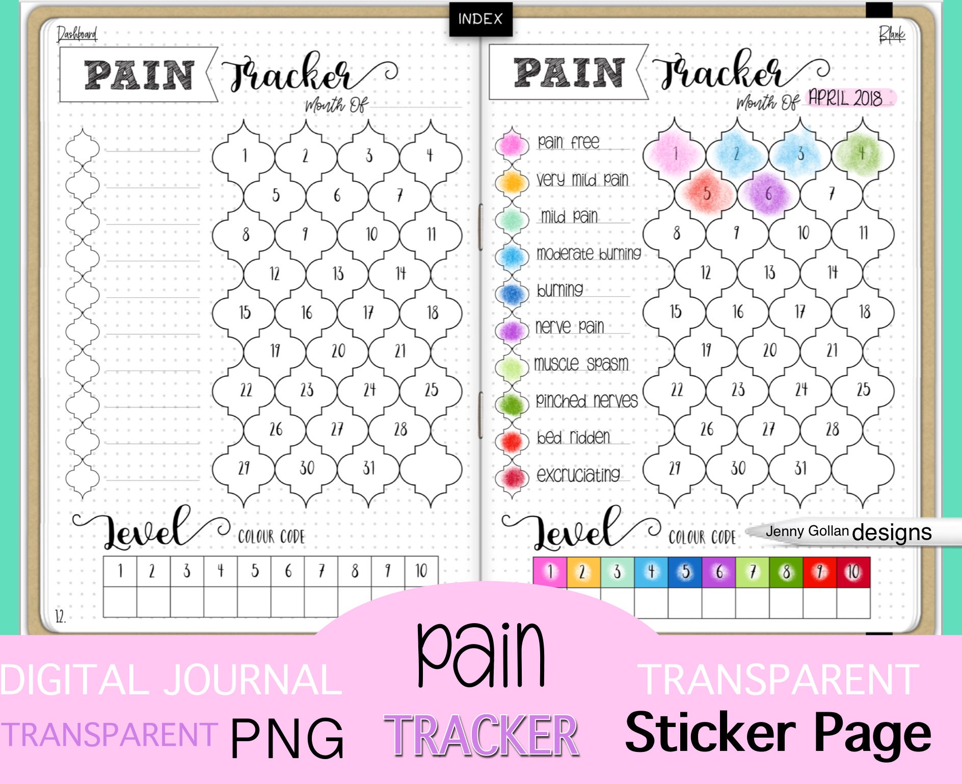 Pain Tracker Digital Journal Sticker Page Blank Transparent - Etsy ...