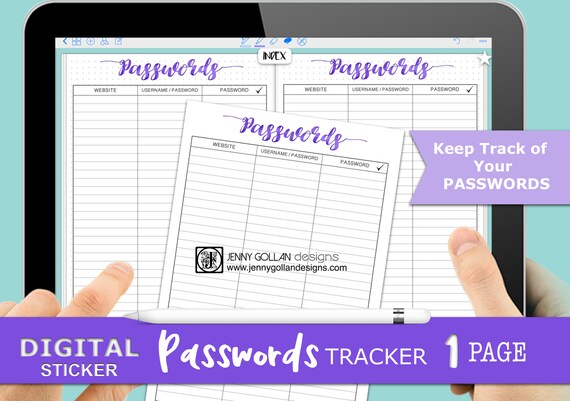 Digital Planner Stickers Passwords Tracker Digibujo | Etsy