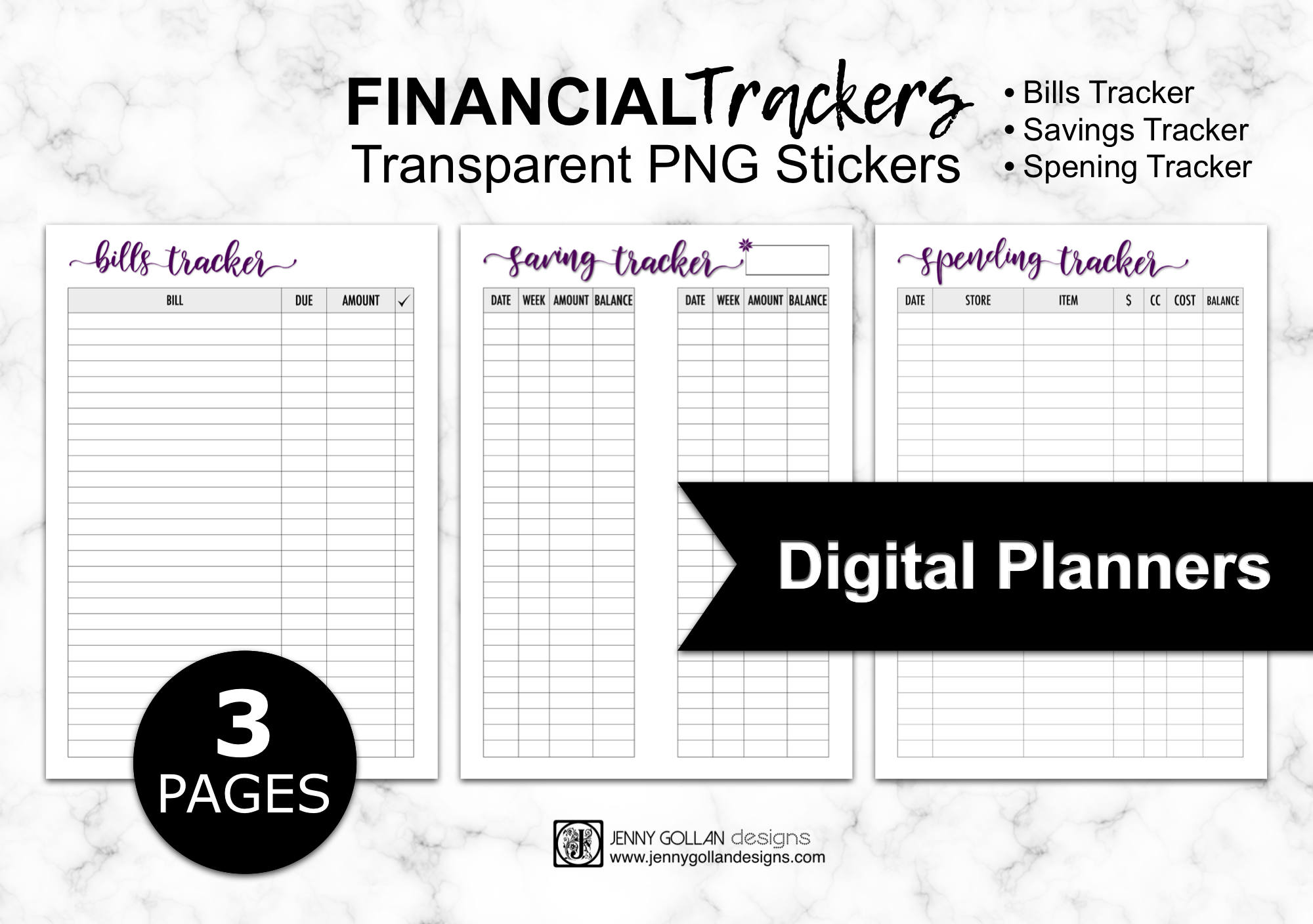 Digital Planner Stickers Financial Bills Tracker Spending | Etsy