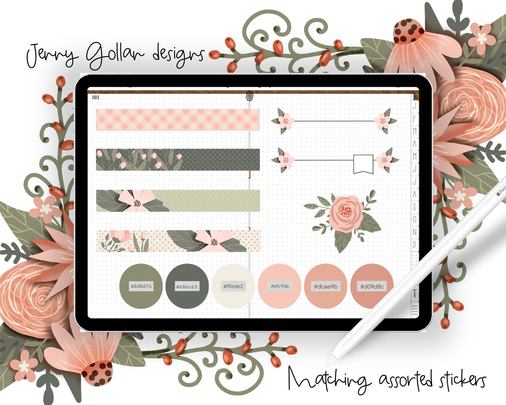 Cropped Digital Planner Stickers Peach and Green Bundle With | Etsy
