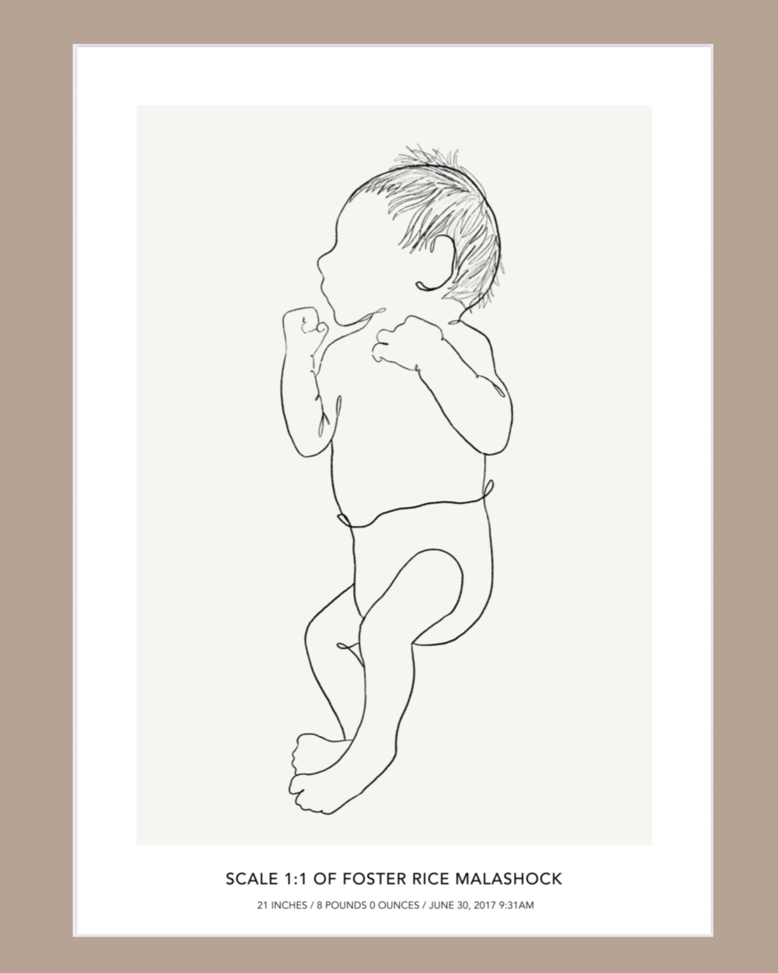 Custom Line Drawing of YOUR Baby, Newborn Poster Scale 1:1 ...