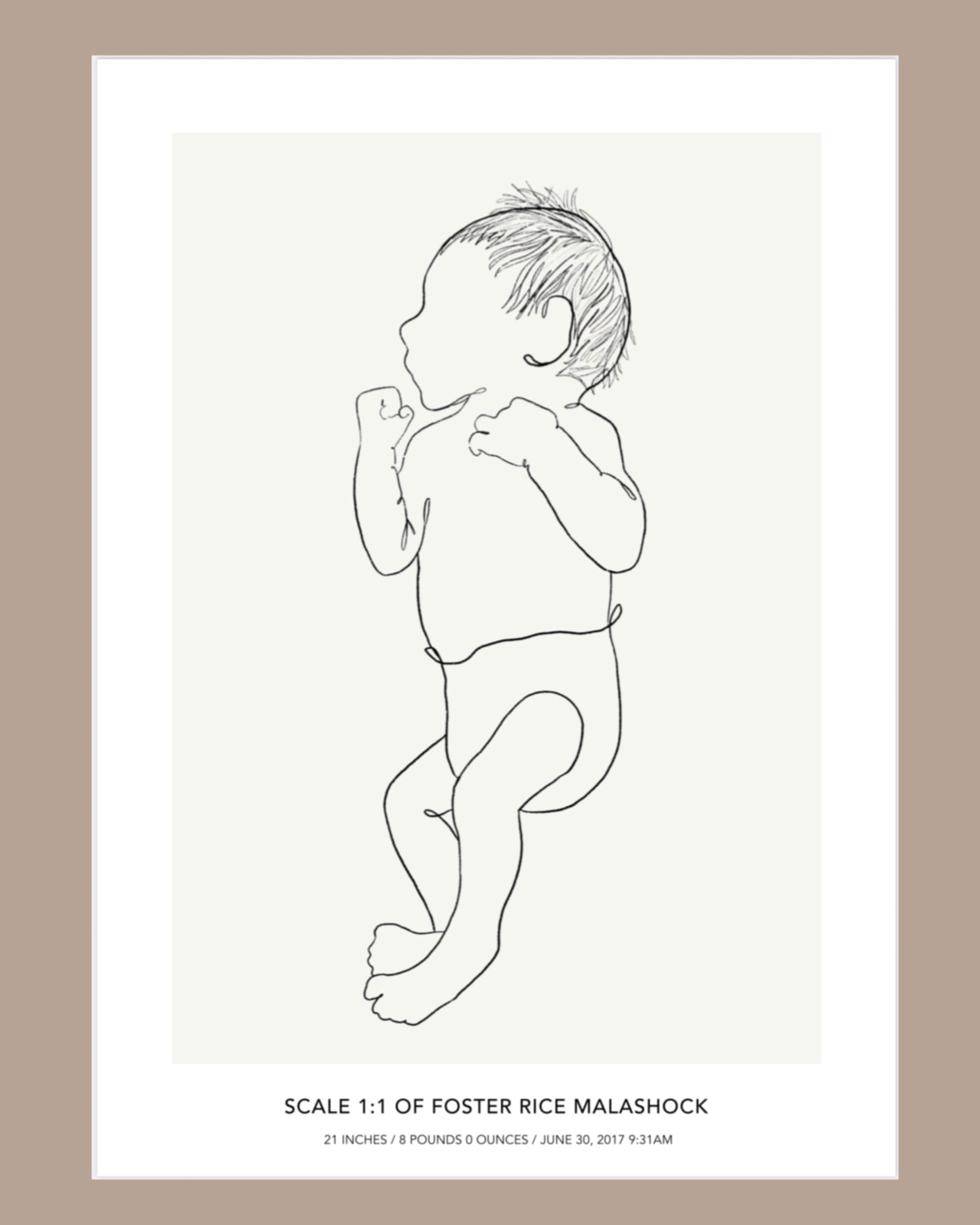 Custom Line Drawing of YOUR Baby, Newborn Poster Scale 1:1 ...