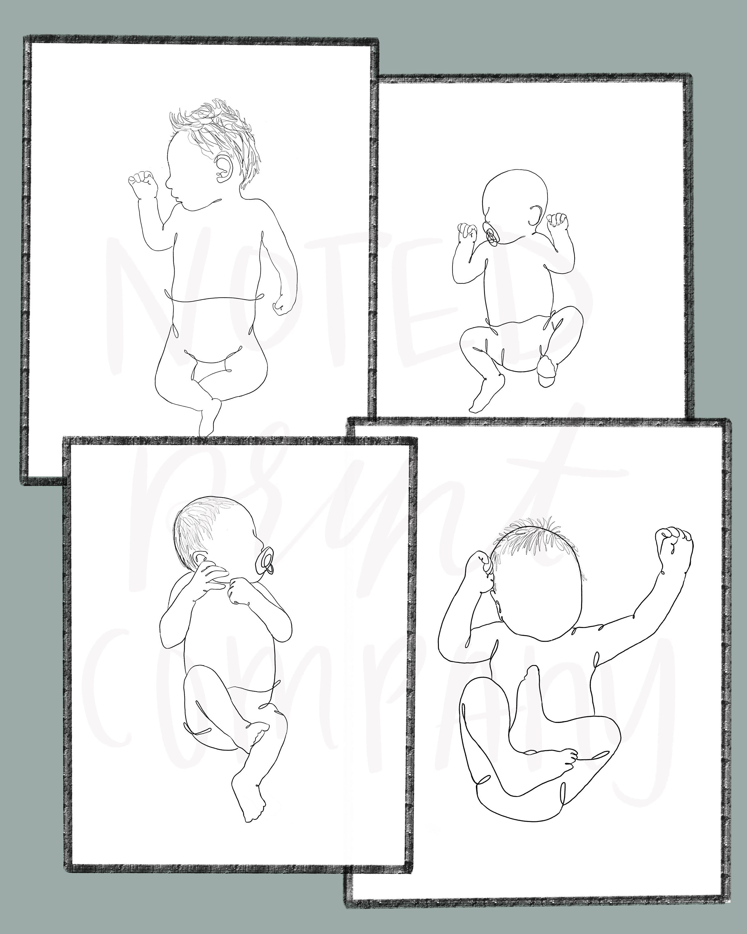 CUSTOM Line Drawing of YOUR Baby, Newborn Custom Line Art, Line Art ...