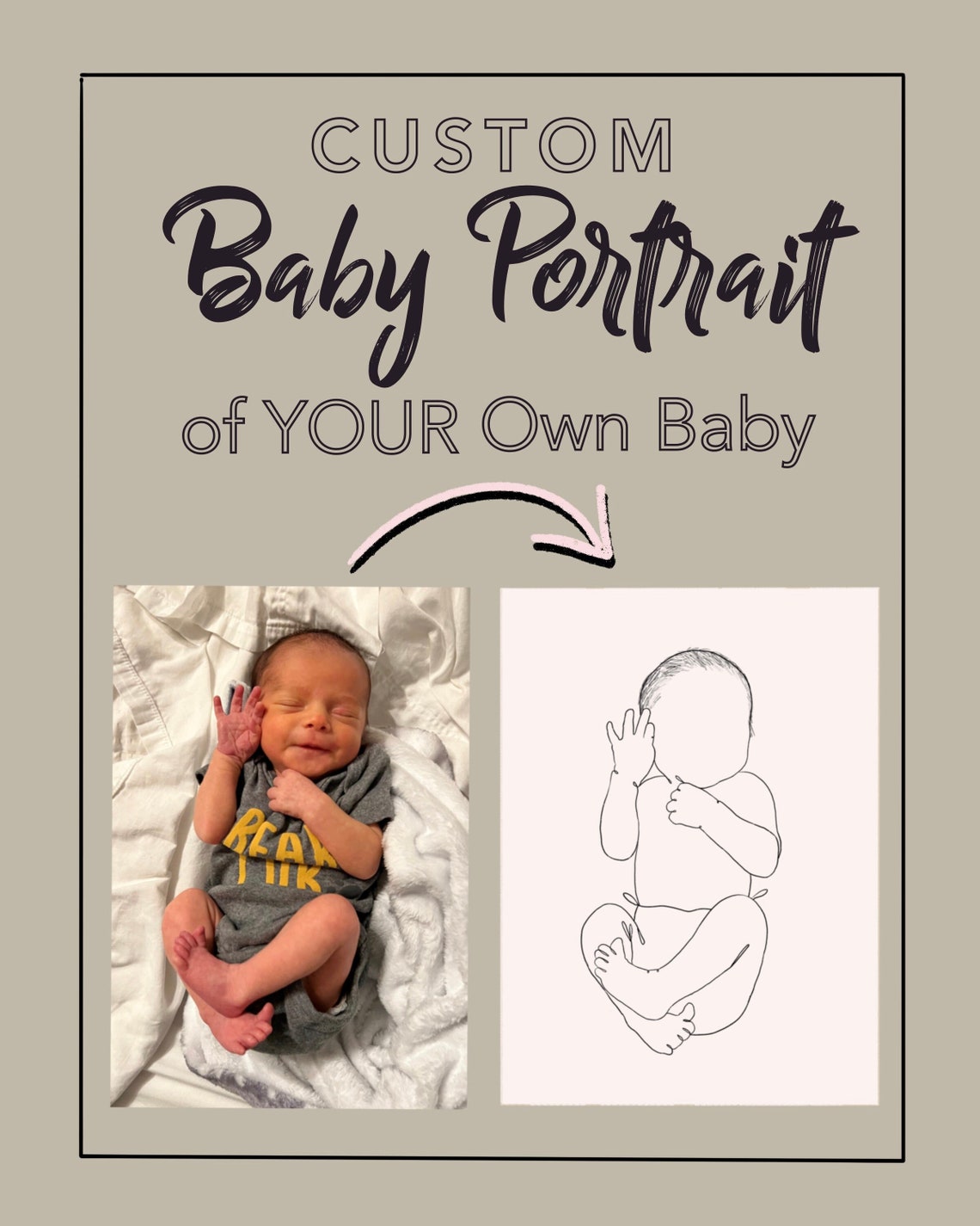 CUSTOM Line Drawing of YOUR Baby, Newborn Custom Line Art, Line Art ...