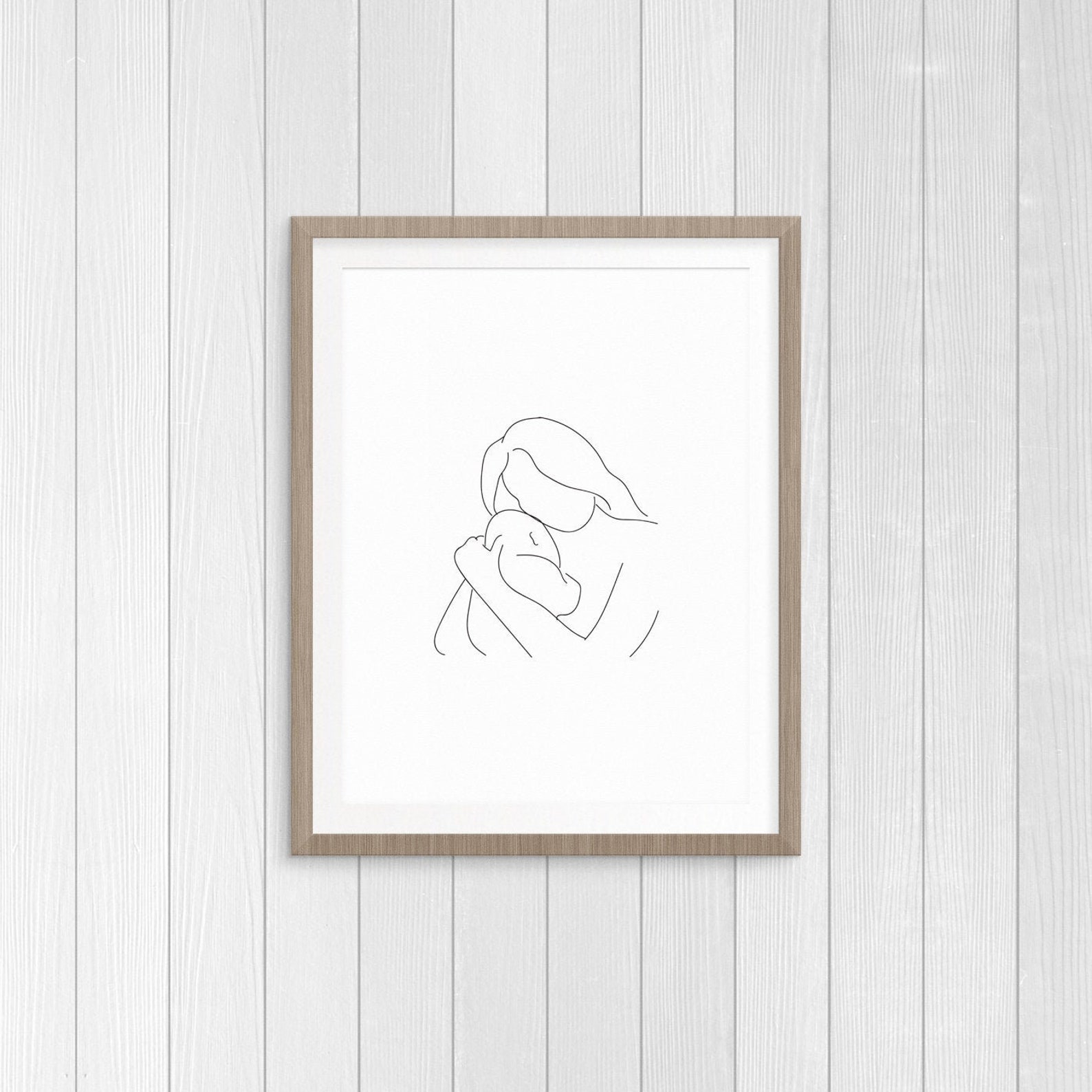 Mom and Baby Print, Simple Line Drawing Mom and Infant, Mom and Newborn ...