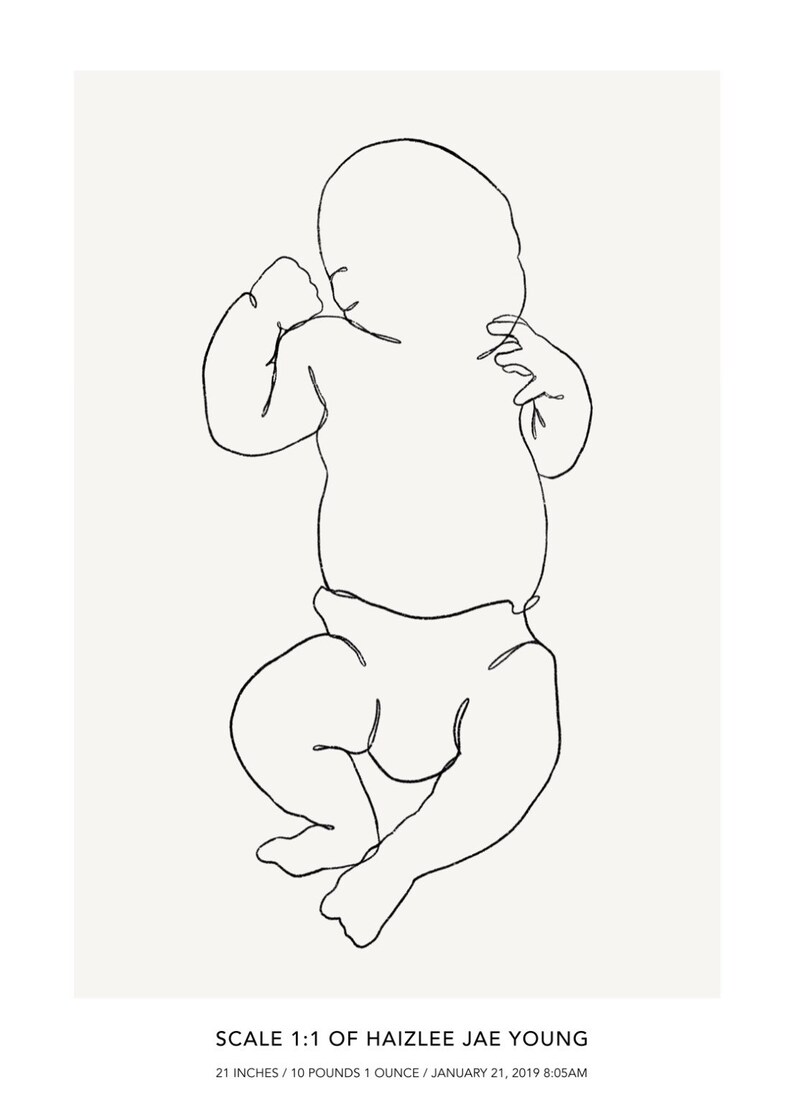 Custom Line Drawing of YOUR Baby, Newborn Poster Scale 1:1 ...