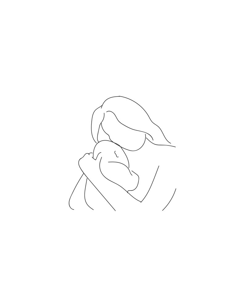 Mom and Baby Print, Simple Line Drawing Mom and Infant, Mom and Newborn ...