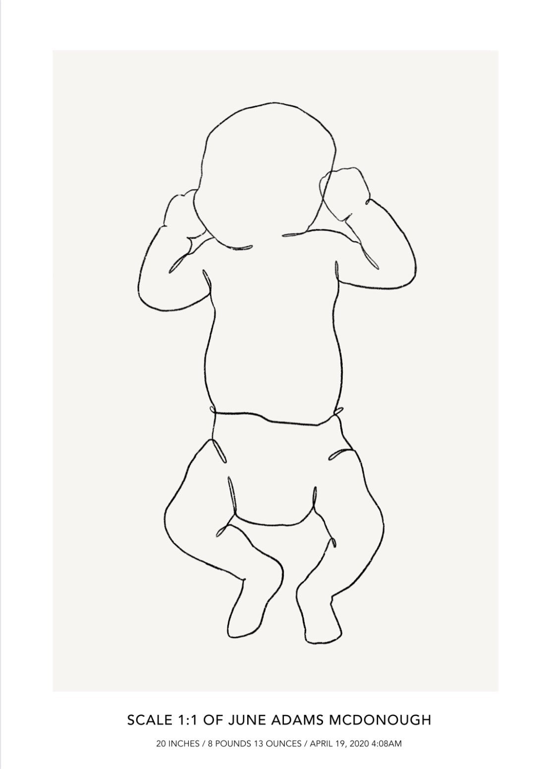 Custom Line Drawing of YOUR Baby, Newborn Poster Scale 1:1 ...
