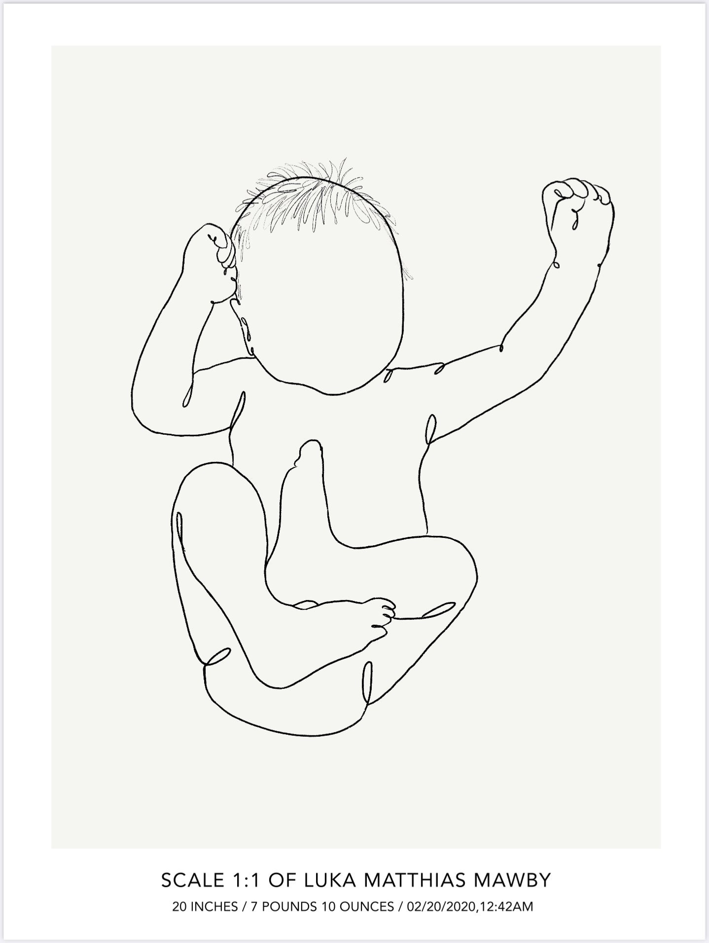 Custom Line Drawing of YOUR Baby, Newborn Poster Scale 1:1 ...