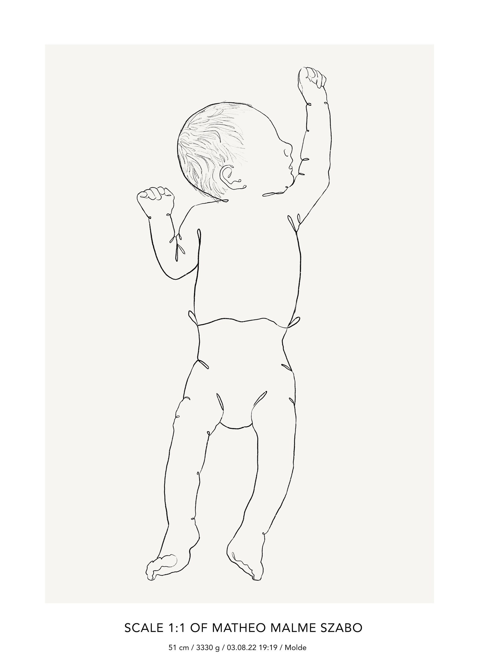 Custom Line Drawing of YOUR Baby, Newborn Poster Scale 1:1 ...