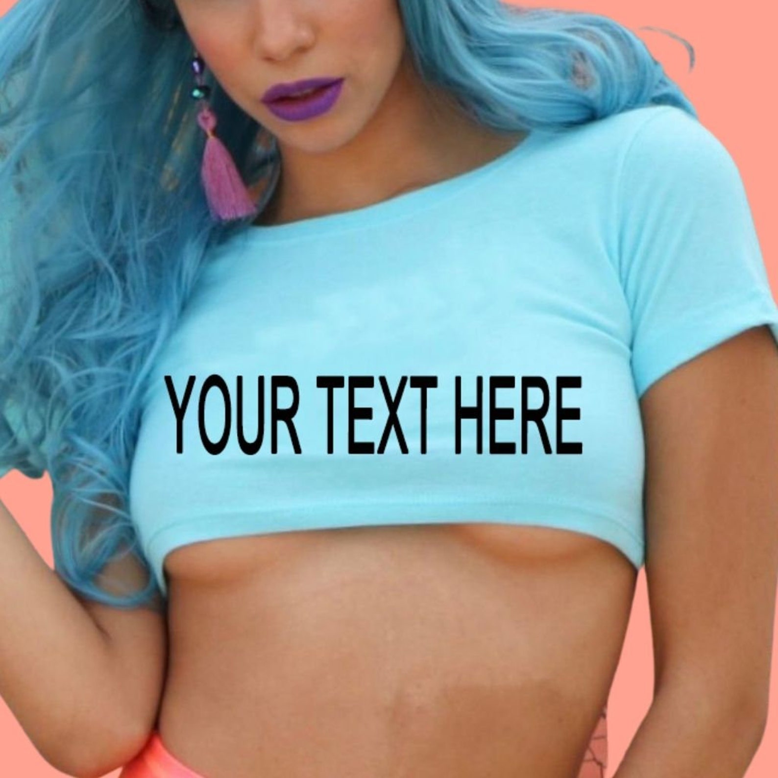 Custom Text Mini Crop Top Womens Underboob Tee Sexy Etsy
