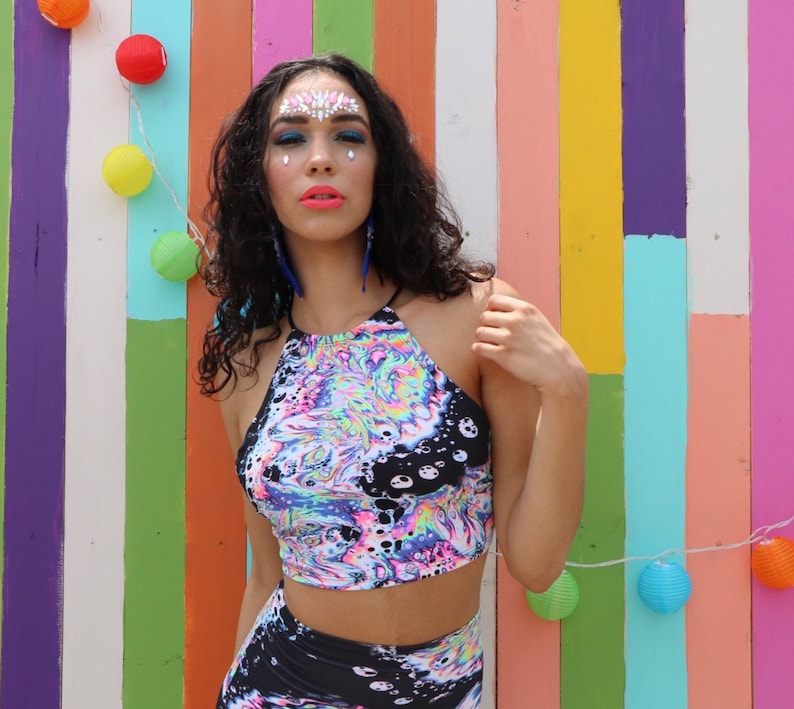 Festival Clothing Rave Outfit Acid Neon Halter Top, Raver Bathing Suit ...