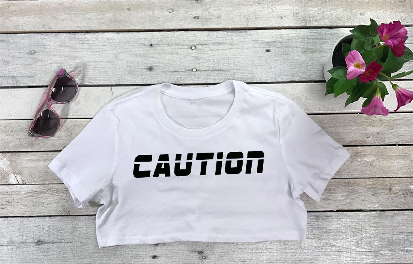 Underboob Crop Tee Caution Festival Clothing Rave Crop Top Etsy España