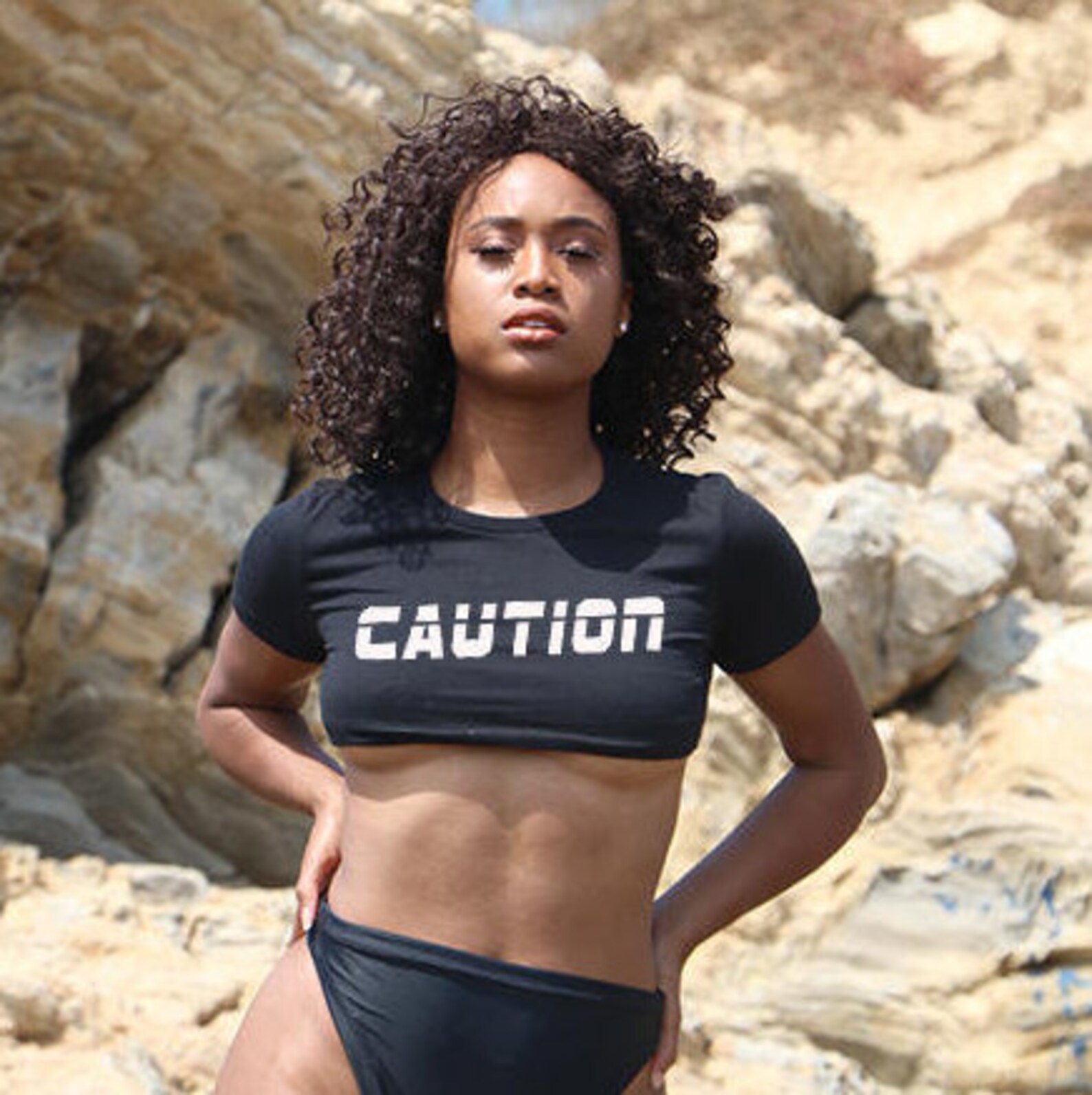 Underboob Crop Tee Caution Festival Clothing Rave Crop Top Etsy España