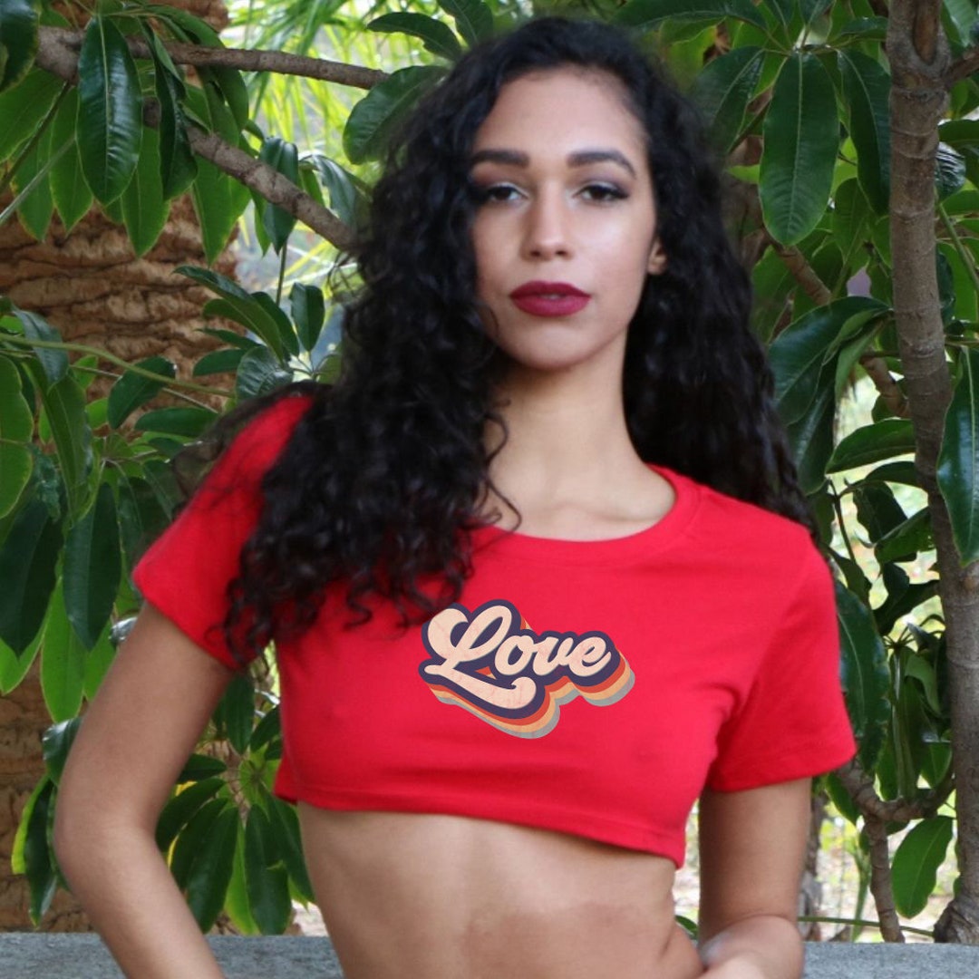 Love Retro Crop Top Womens Underboob Tee Sexy Underboob Top T For
