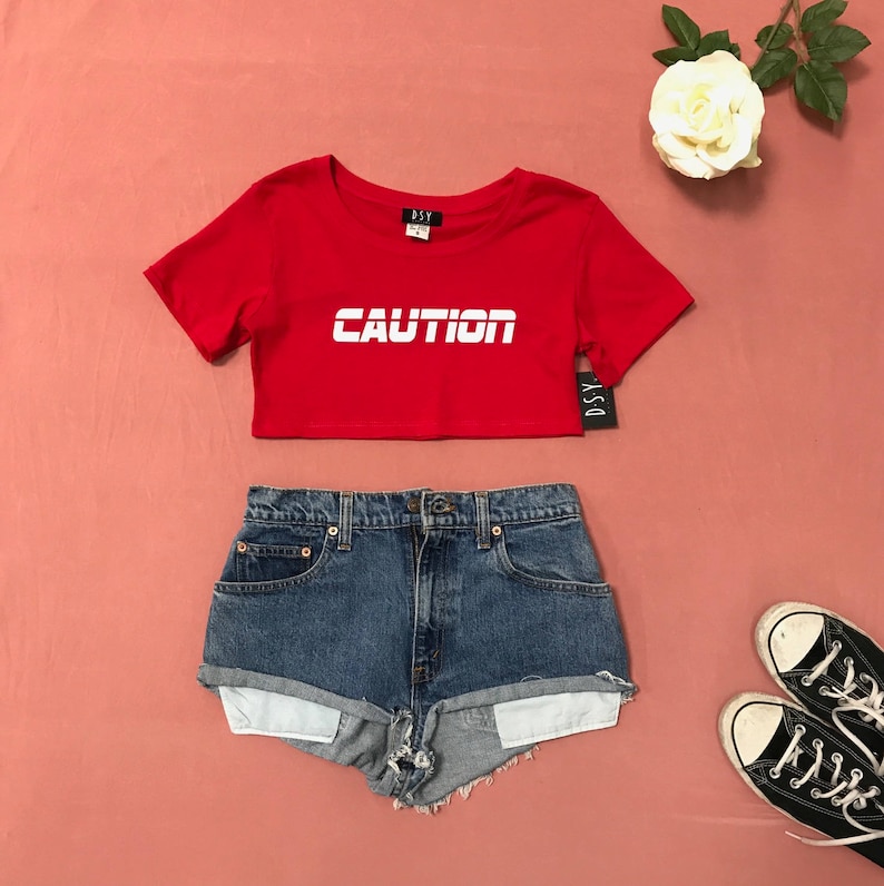 Underboob Crop Tee Caution Festival Clothing Rave Crop Top Etsy