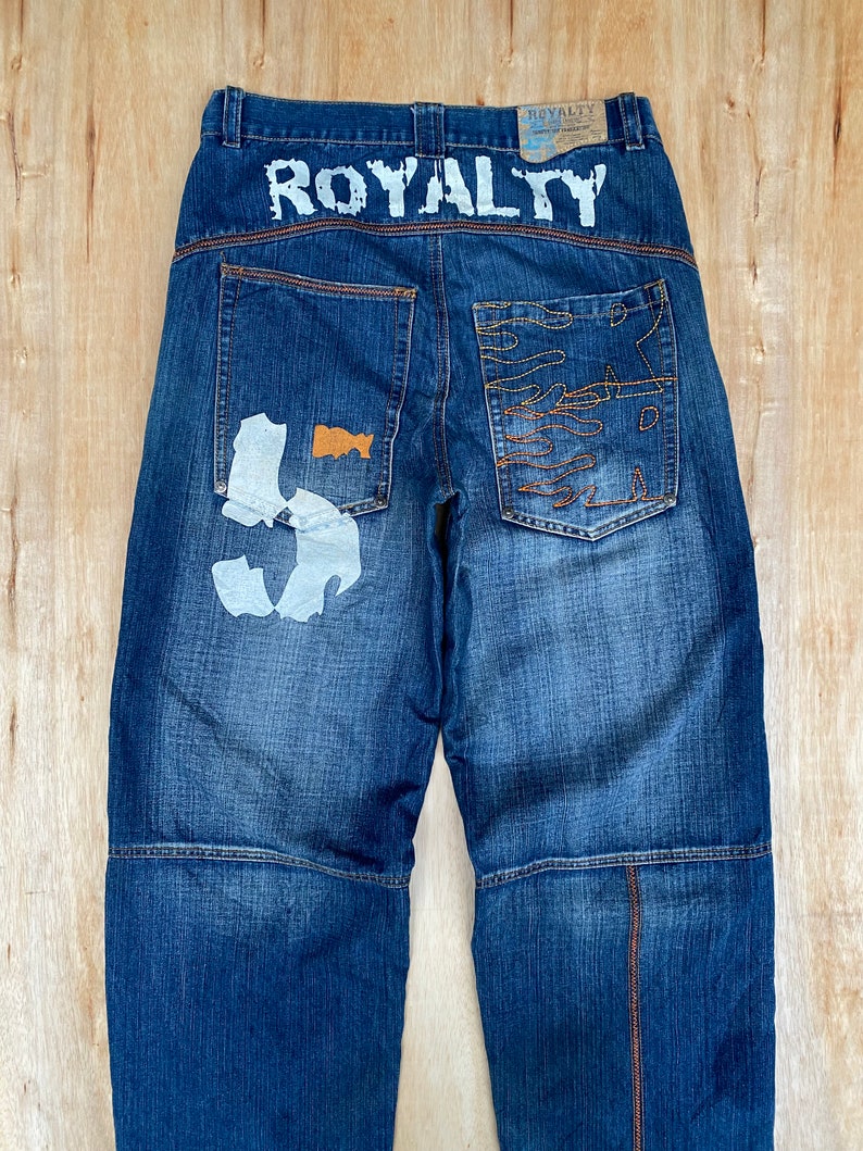 Baggy Jean Royalty Number 5 Painted Baggy Wide JNCO Style Multi-pocket ...
