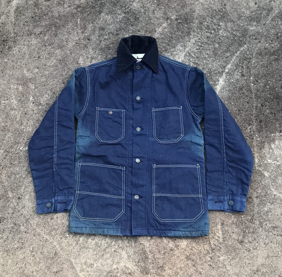 RARE Vintage 80s Edwin Faded Denim Chore Workwear Jacket Inner Blanket ...