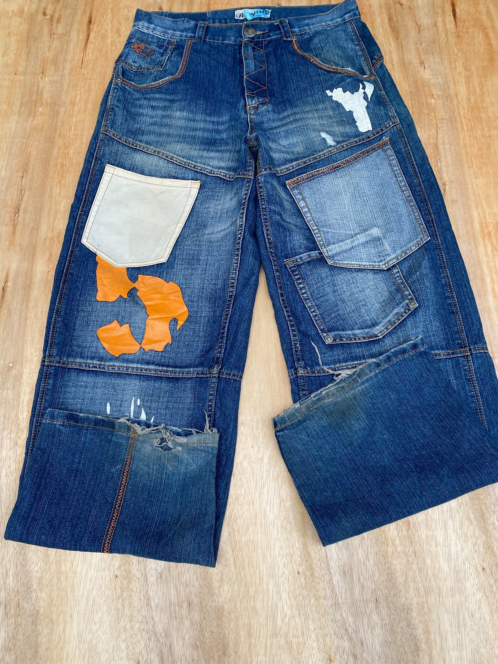 Baggy Jean Royalty Number 5 Painted Baggy Wide JNCO Style Multi-pocket ...