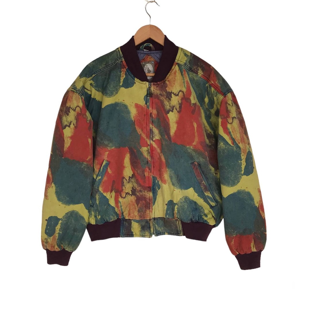 RARE Vintage Cross Colour Pyramax Bomber Canvas Denim Jacket Art Paint ...