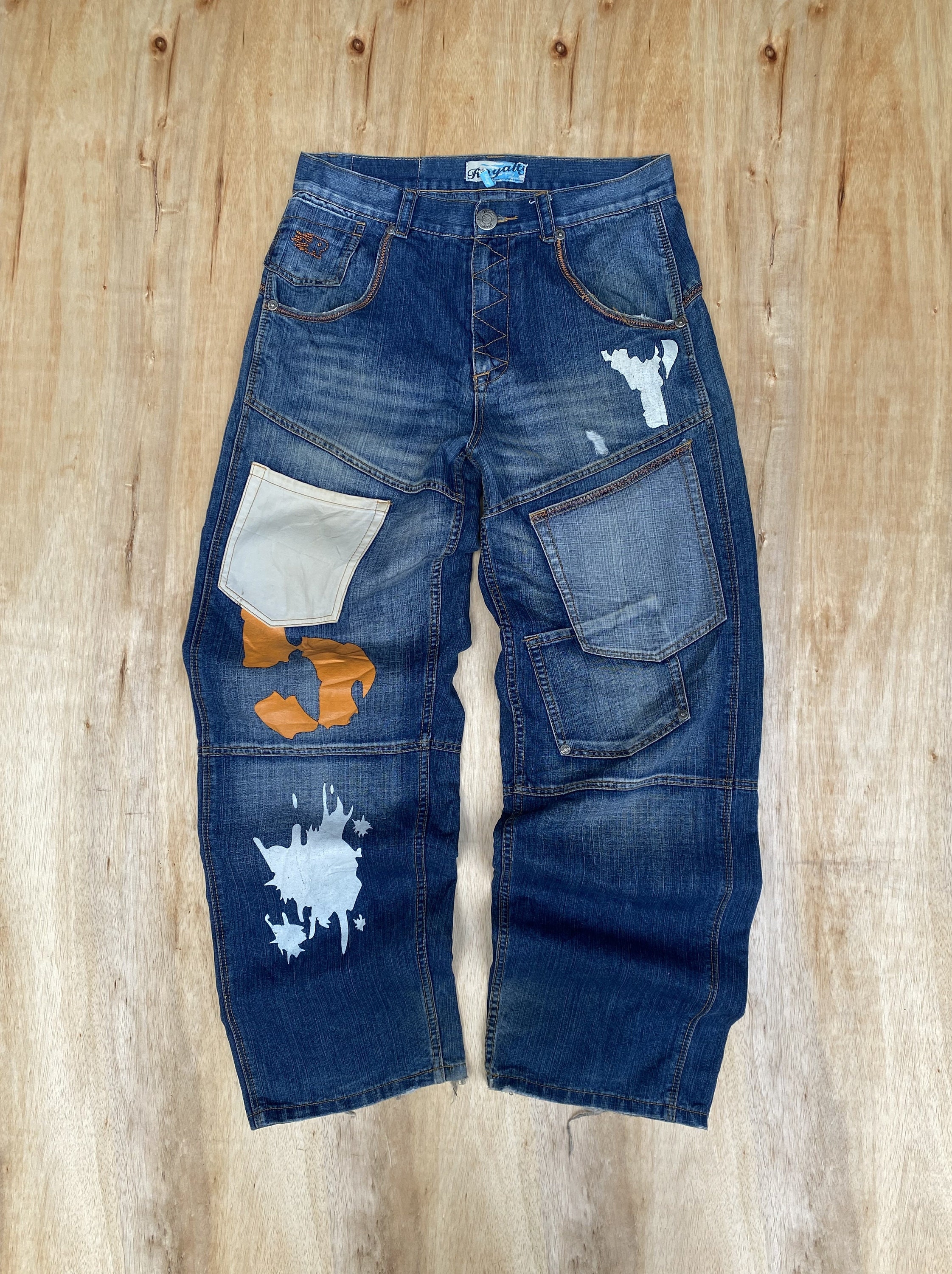 Baggy Jean Royalty Number 5 Painted Baggy Wide JNCO Style Multi-pocket ...