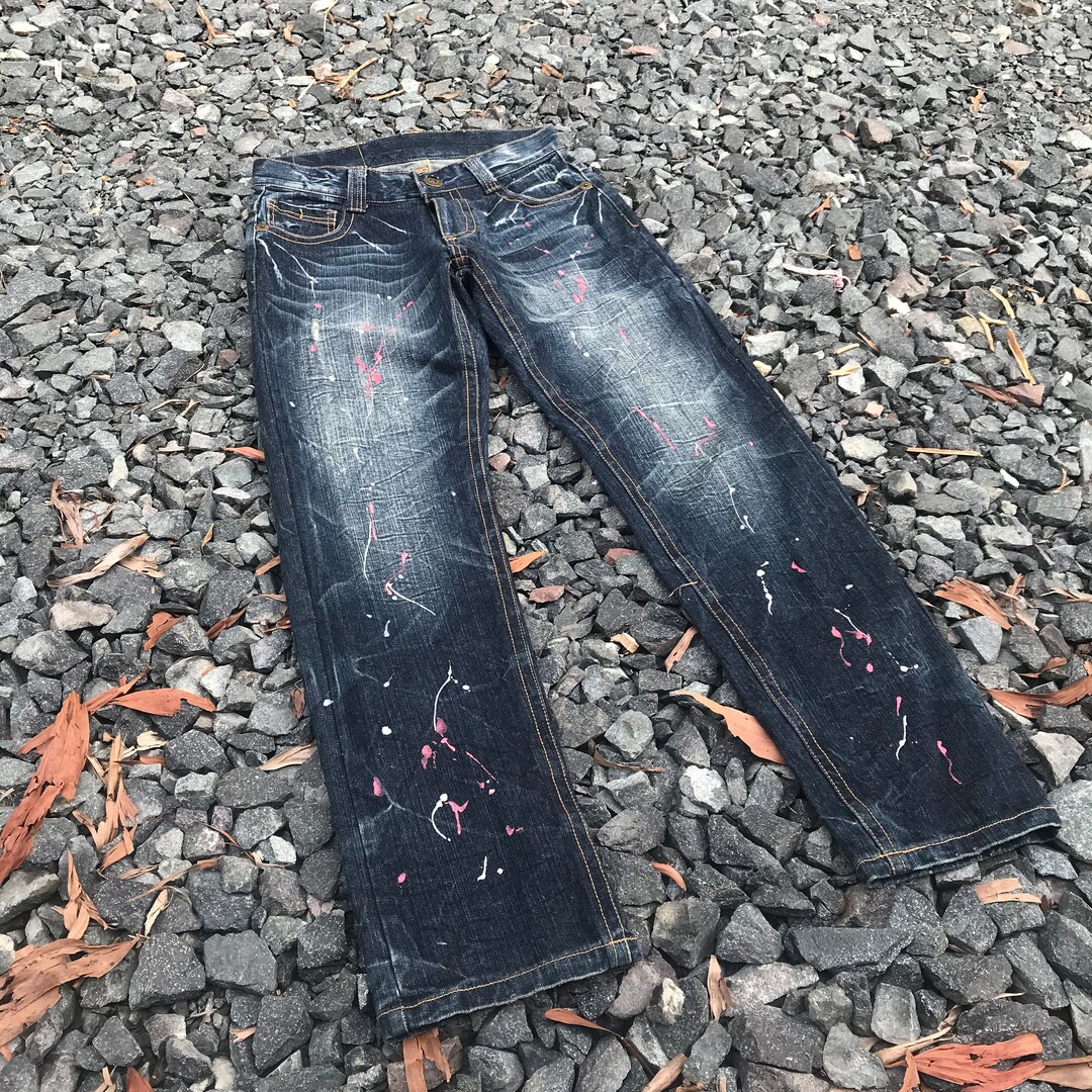 Japanese Brand Northshore Splatter Paint Herringbone Wash Denim Waist ...