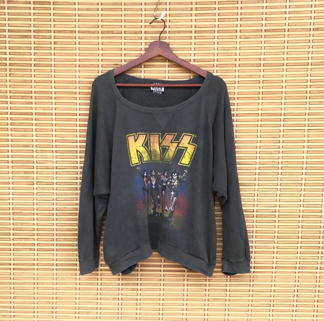 Vintage Y2K KISS Rock Band Sweatshirt LOOSE Neck Baggy Oversized Medium ...