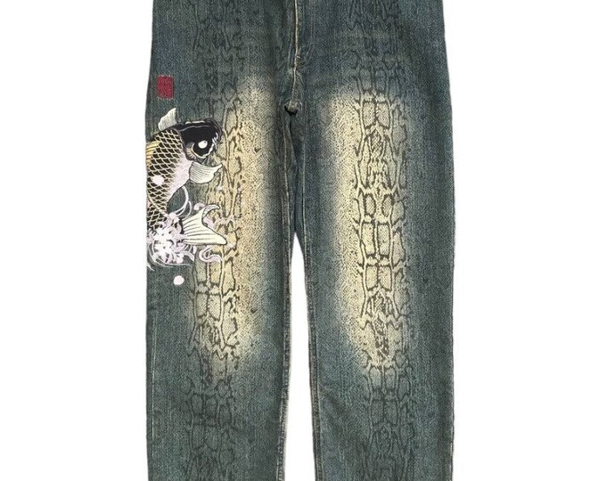 RARE Karakuri TAMASHI Kojima Jean Sukajan Koi Fish Embroidered Logo ...
