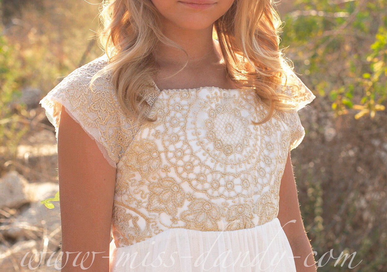Rustieke Bloemenmeisje Jurk Boho Gouden Borduurwerk Tulle Etsy Nederland