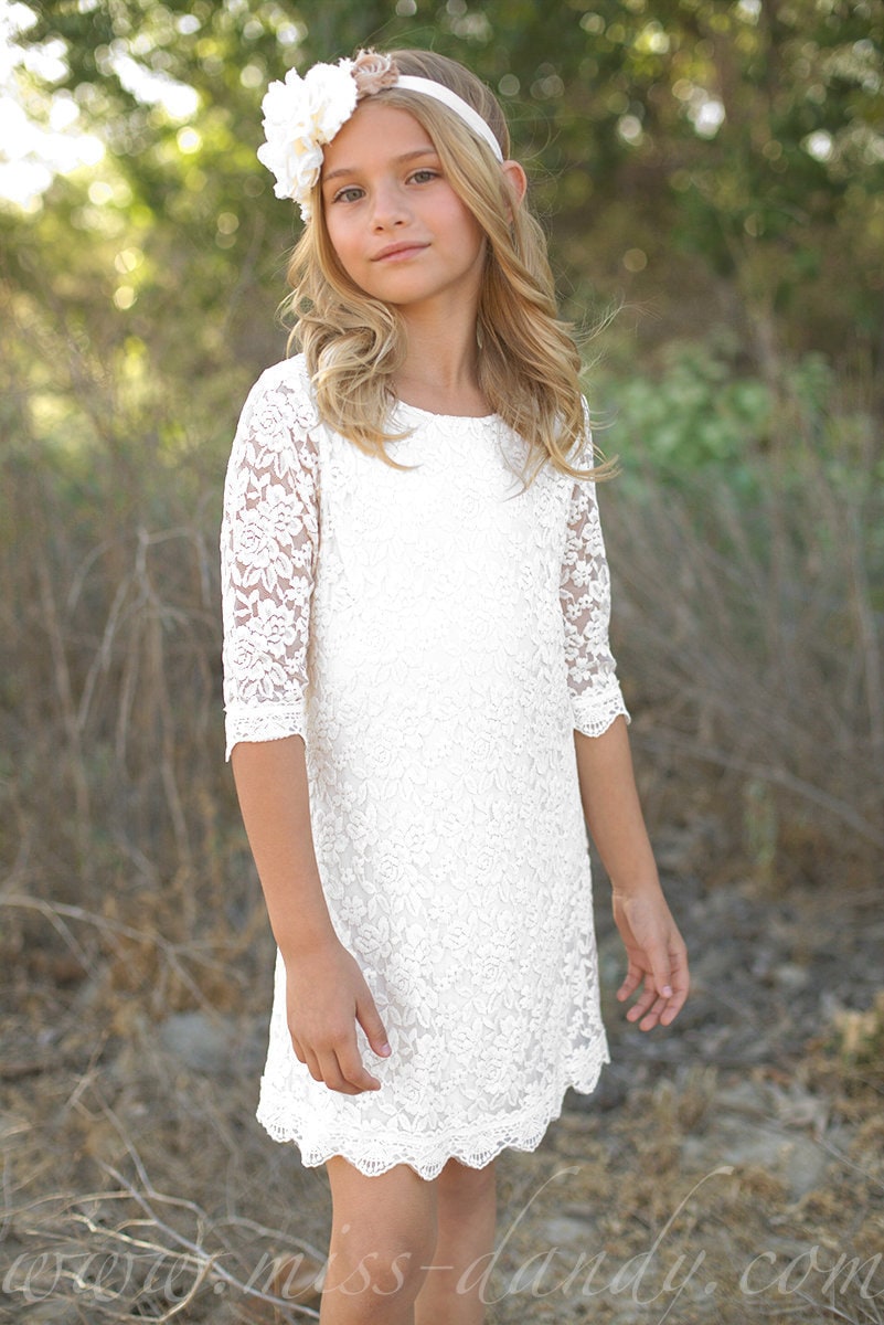 Ivory Flower Girl Dress White Lace Flower Girl Dress Bohemian Lace