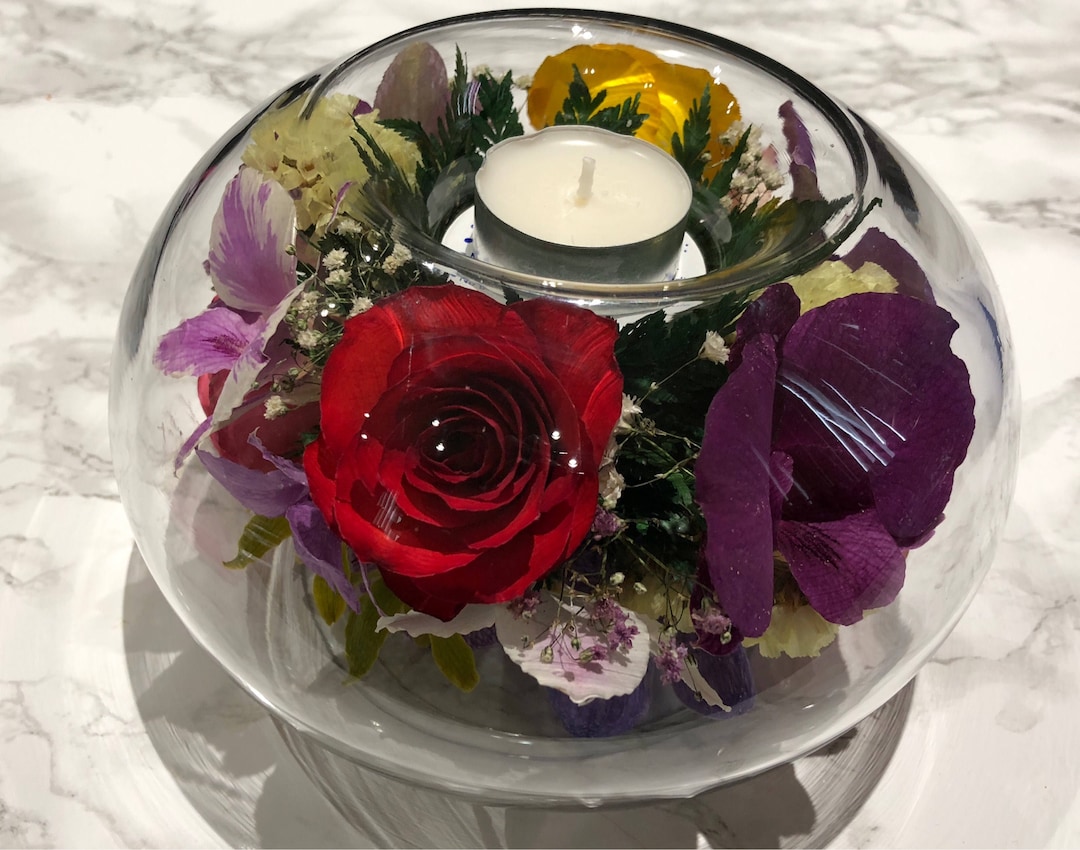 Rose & Orchid REAL Flowers Candle Votive, Mother's Day, Real Roses ...