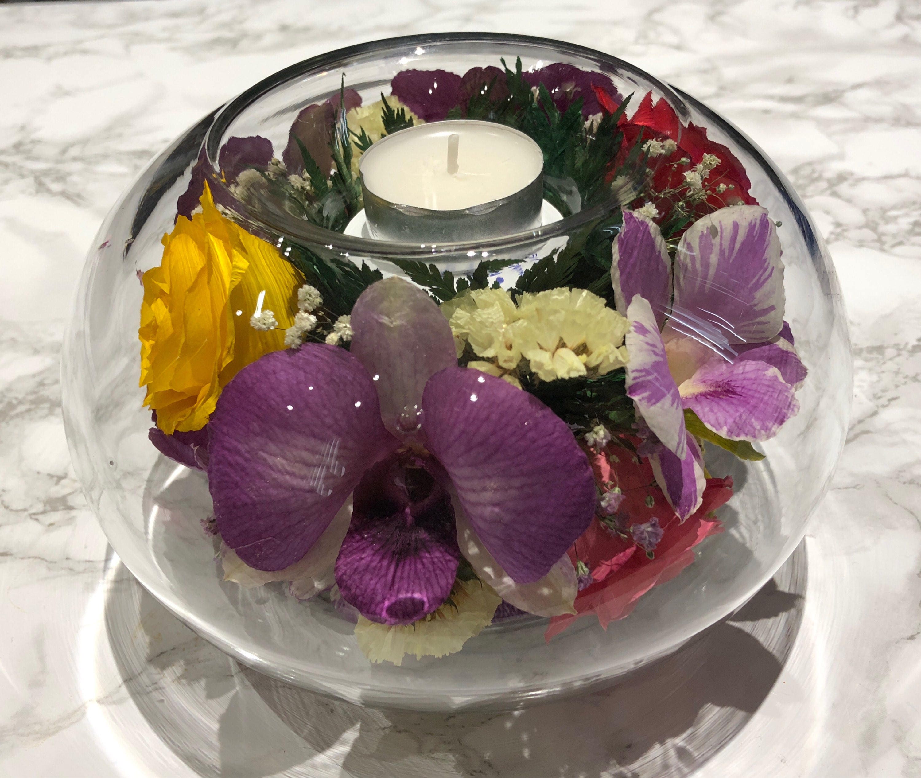 Rose & Orchid REAL Flowers Candle Votive Mother's Day - Etsy