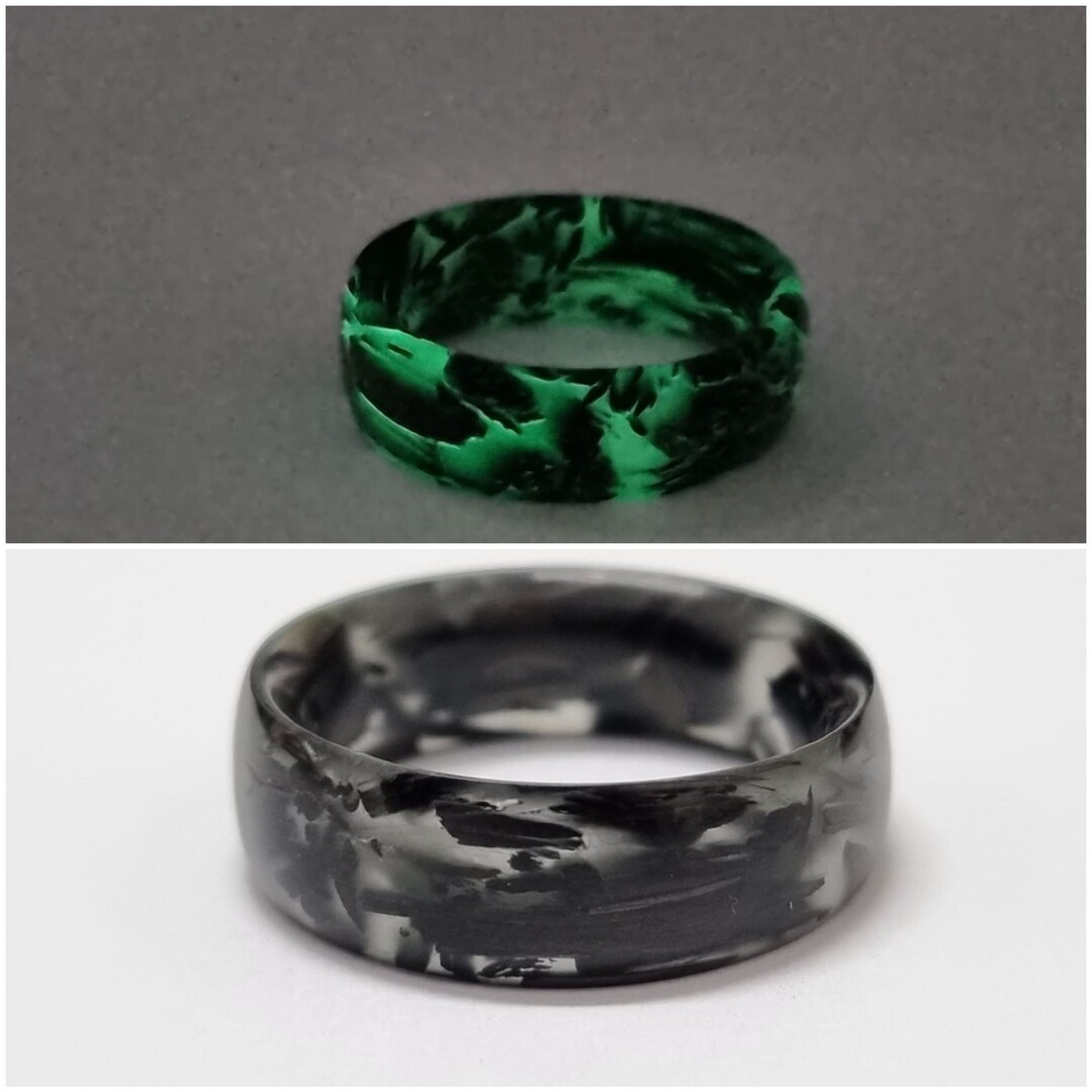 Carbon Fiber Forged Glow in the Dark Ring, Wedding Ring, Green Glow ...