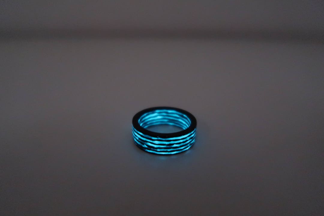 Carbon Fiber Glow in the Dark Ring, Wedding Ring, Aqua Glow Ring ...