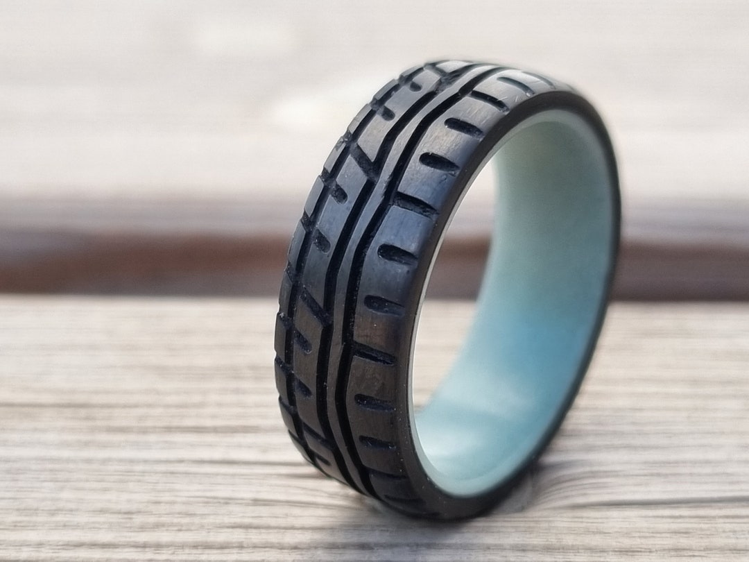 Tire Carbon Fiber Ring ,tire Tread Ring, Men's Wedding Ring, Black Band ...