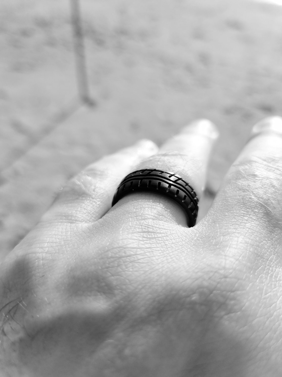 Tire Carbon Fiber Ring ,tire Tread Ring, Men's Wedding Ring, Black Band ...