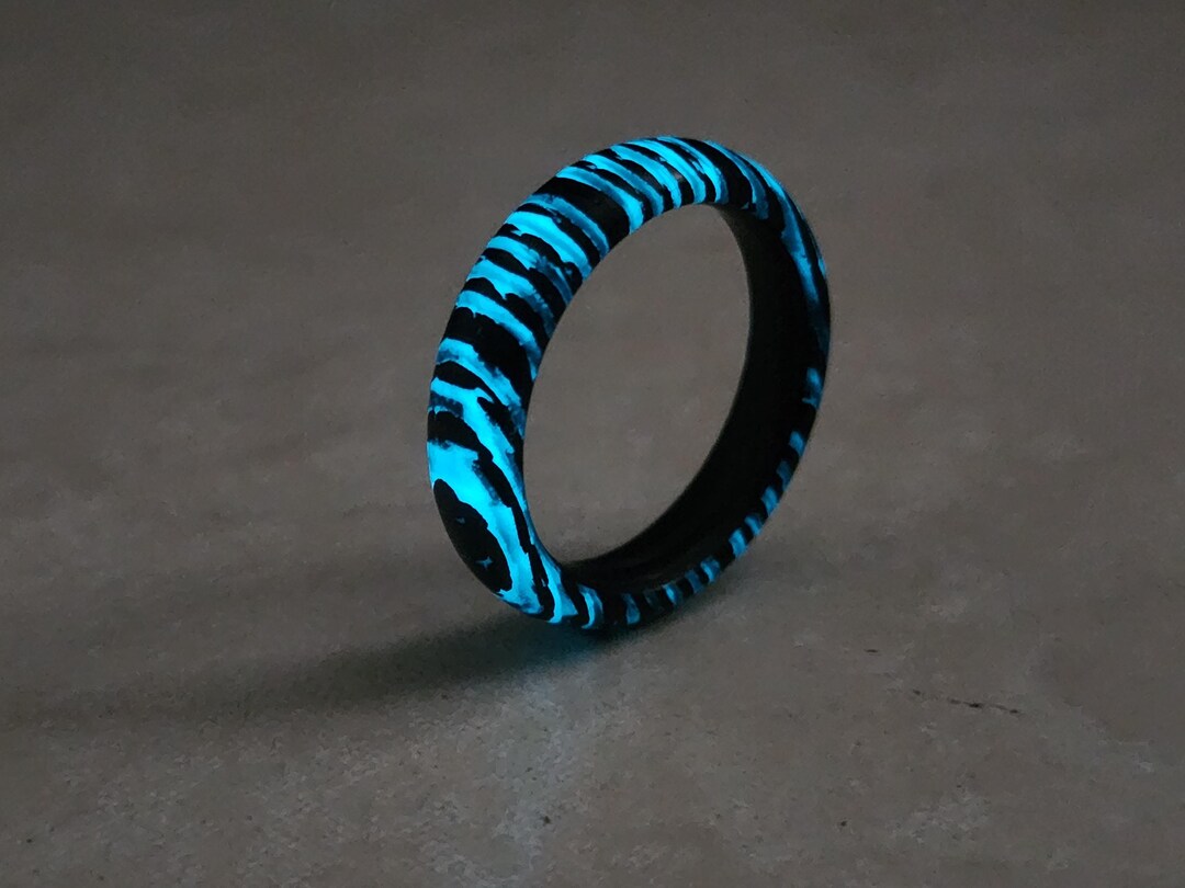 Carbon Fiber Glow in the Dark Ring, Wedding Ring, Aqua Glow Ring ...