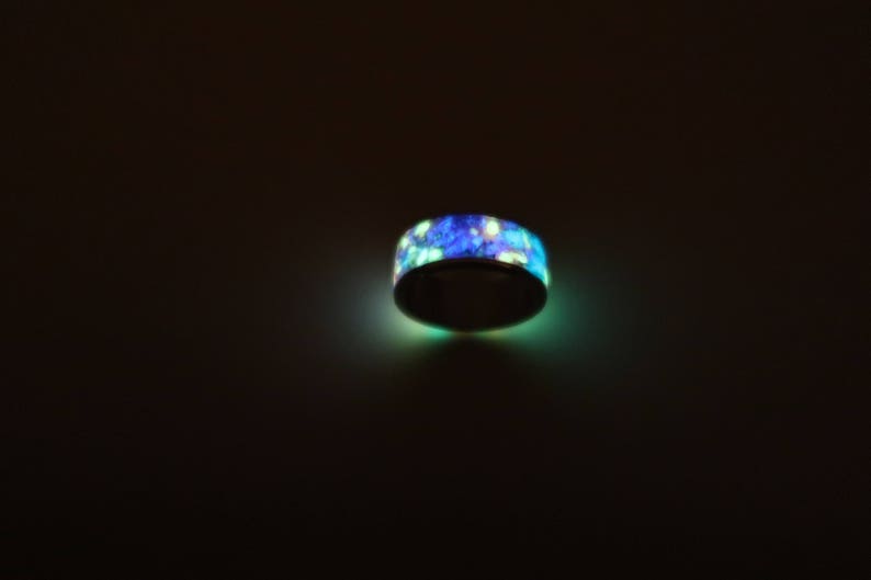 Glow in the Dark Silver and Glow Stones Ring , Polished Finish, Wedding ...