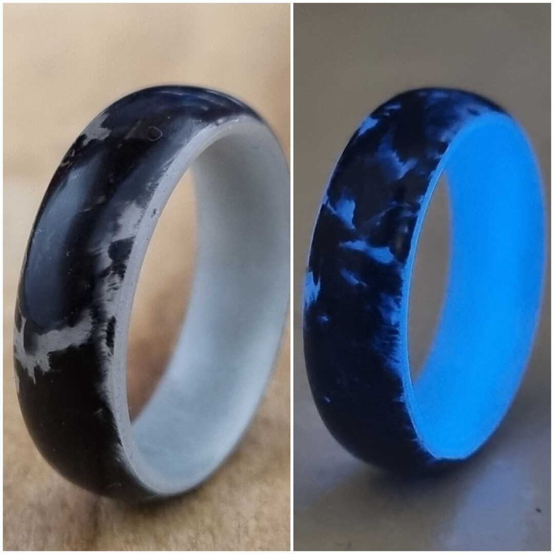 Carbon Fiber Forged Glow in the Dark Ring, Wedding Ring, Blue Glow Ring ...