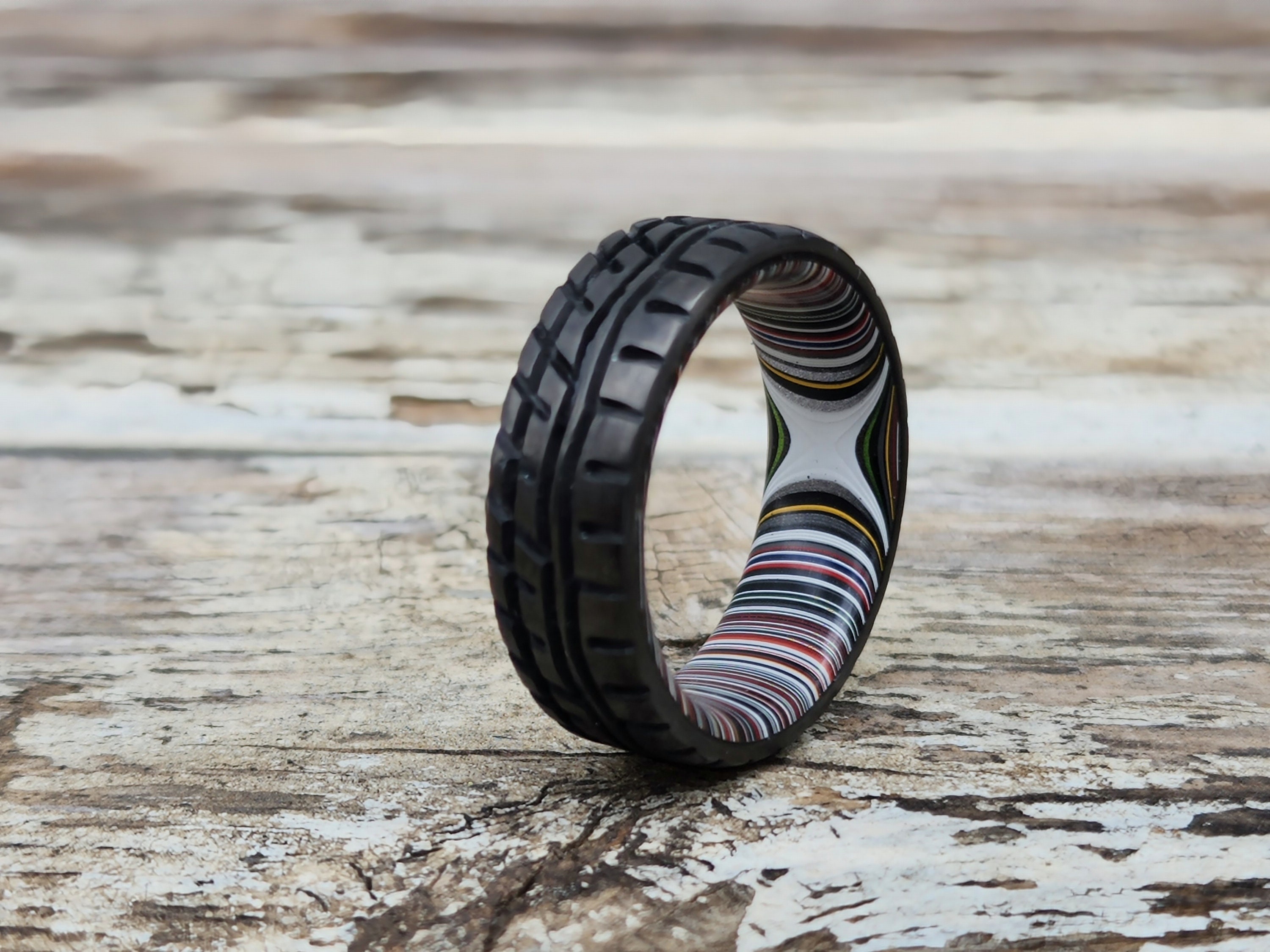 Tire Tread Wedding Ring Set