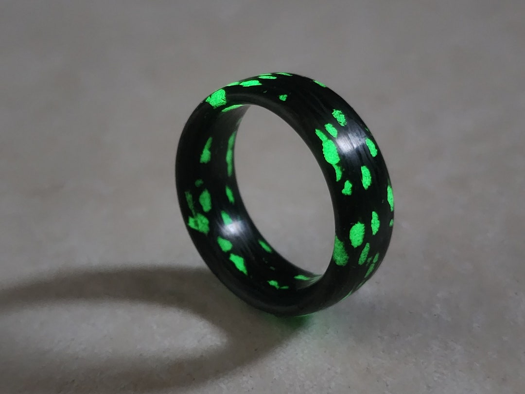 Carbon Fiber Glow in the Dark Ring, Wedding Ring, Green Glow Ring ...