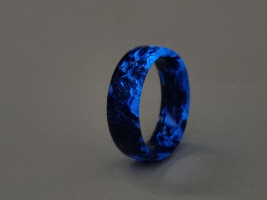 Carbon Fiber Forged Glow in the Dark Ring, Wedding Ring, Blue Glow Ring ...