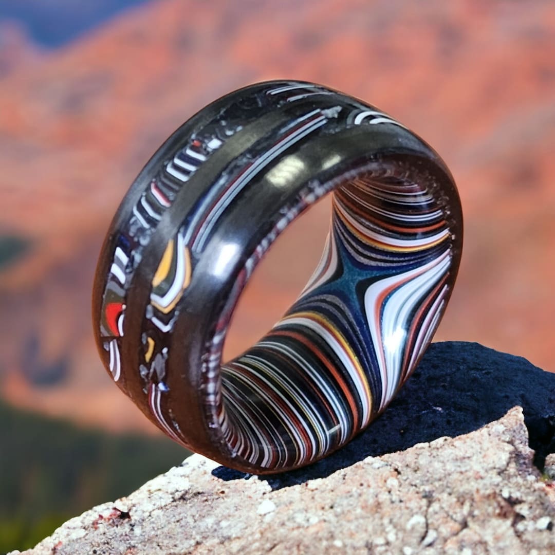Carbon Fiber and Fordite Ring. Fordite Jewelry, Fordite Ring, Wedding ...