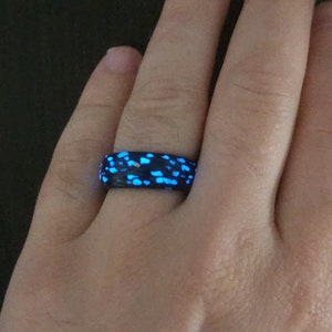 Carbon Fiber Glow in the Dark Ring, Wedding Ring, Blue Glow Ring ...