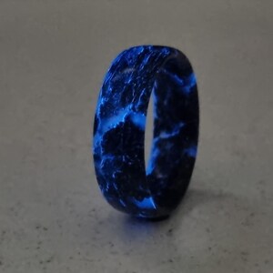Carbon Fiber Forged Glow in the Dark Ring, Wedding Ring, Blue Glow Ring ...