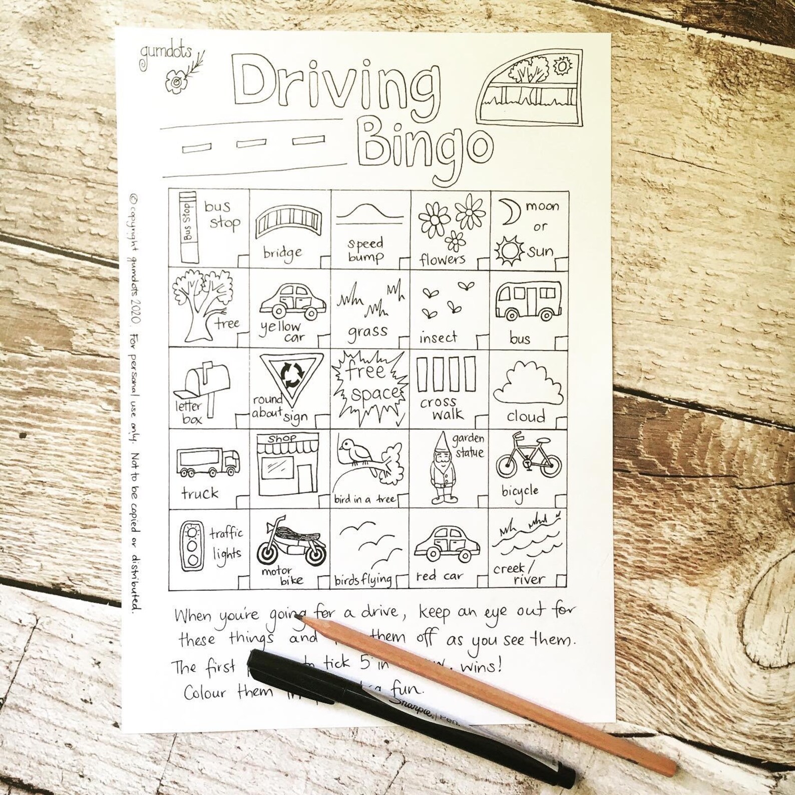 Driving Bingo - Colour in Nature Craft, Digital File, Nature Play, Home ...