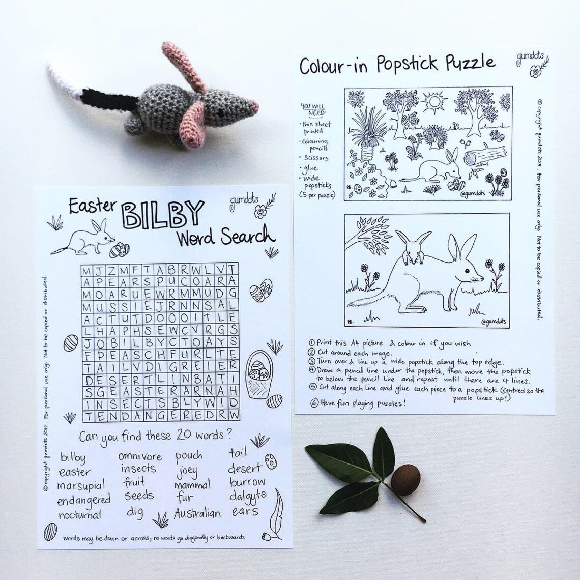 Easter Bilby Kids’ Activity Printable Bundle Colour in Nature Craft ...