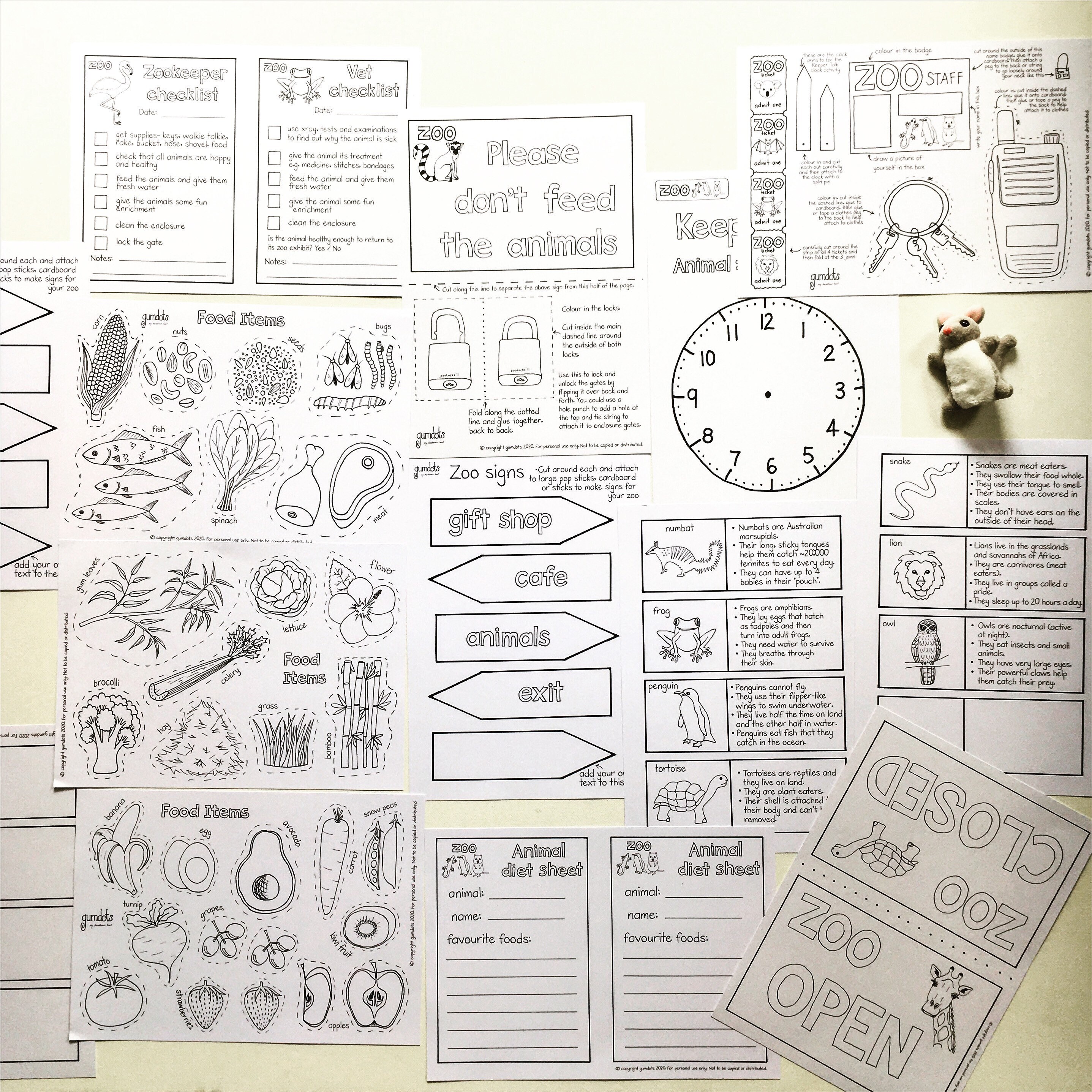Zoo Keeper Dramatic Play Kids Activity Printable Bundle; Diy Craft ...