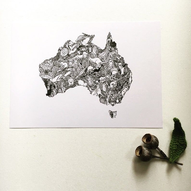 Great Southern Land Illustrated Map Australia A4 / A5 Unique - Etsy ...