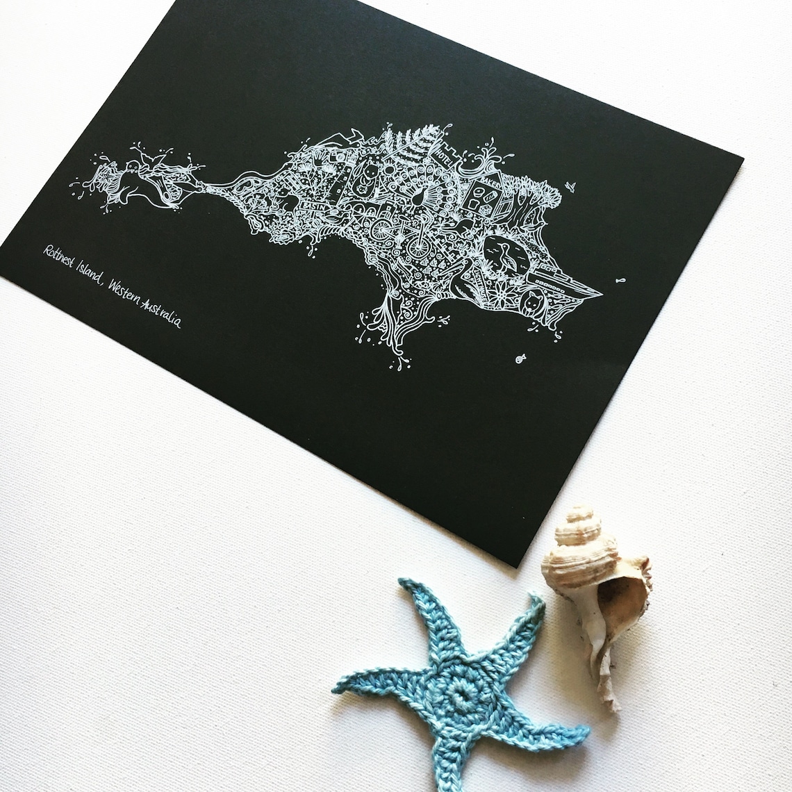Rottnest Island Illustrated Map A4 / A5 Unique White Ink - Etsy